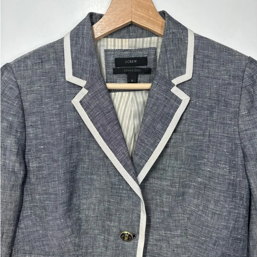 J. Crew | Jackets & Coats | J Crew Schoolboy Blazer Blue Chambray Linen ...